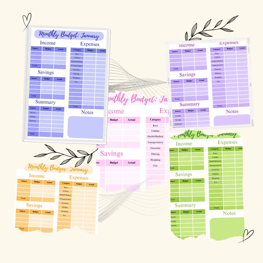 Colorful Printable Monthly Budget, Finance Planner Financial Budget ...