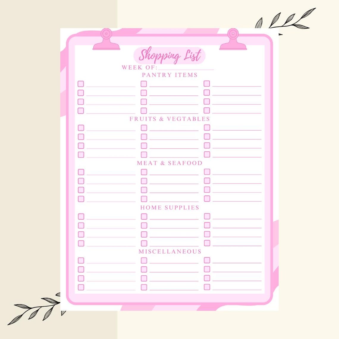 Shopping List Journal Keeping Track Printable List Classic Pink Cute ...