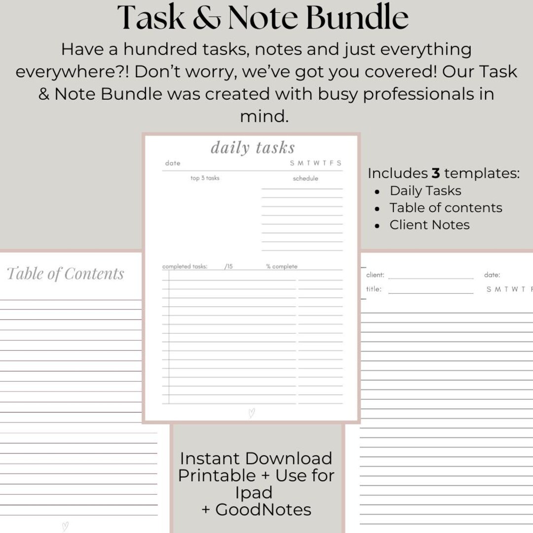 Task Note Bundle Templates With Client Notes, Productivity Planner ...