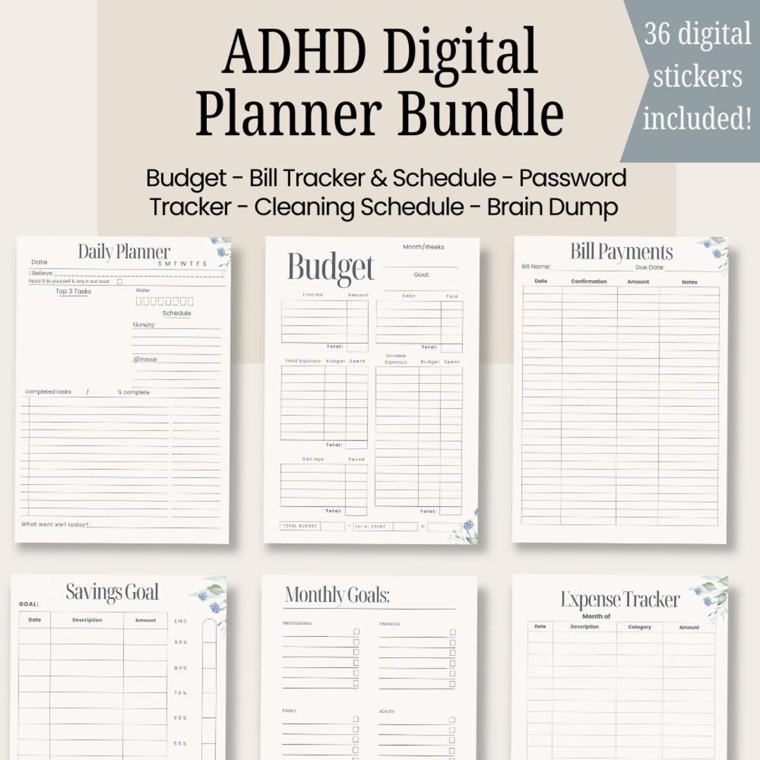 Digital ADHD Planner | Task Tracker | Bill Tracker | Debt Tracker ...