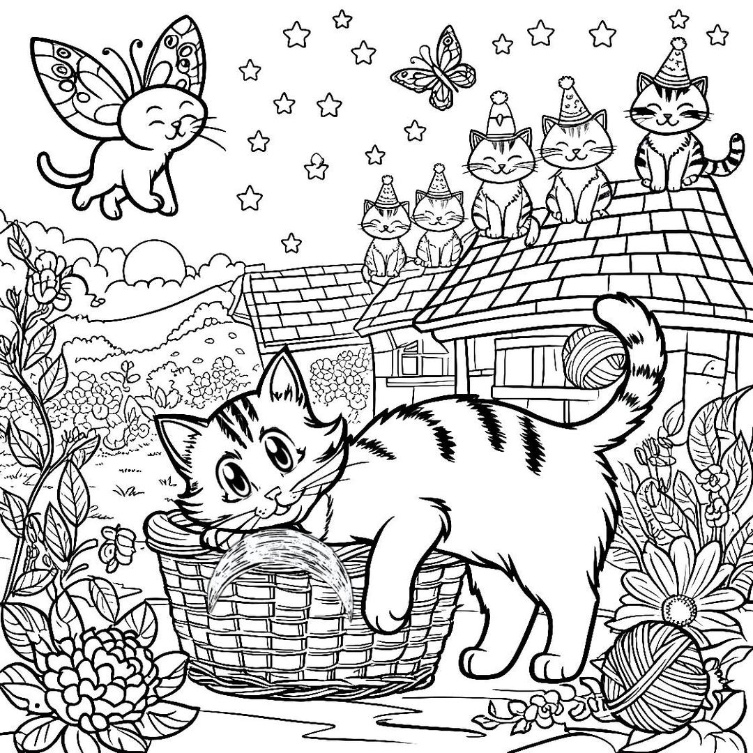 Kitty Cats Coloring Page - Etsy