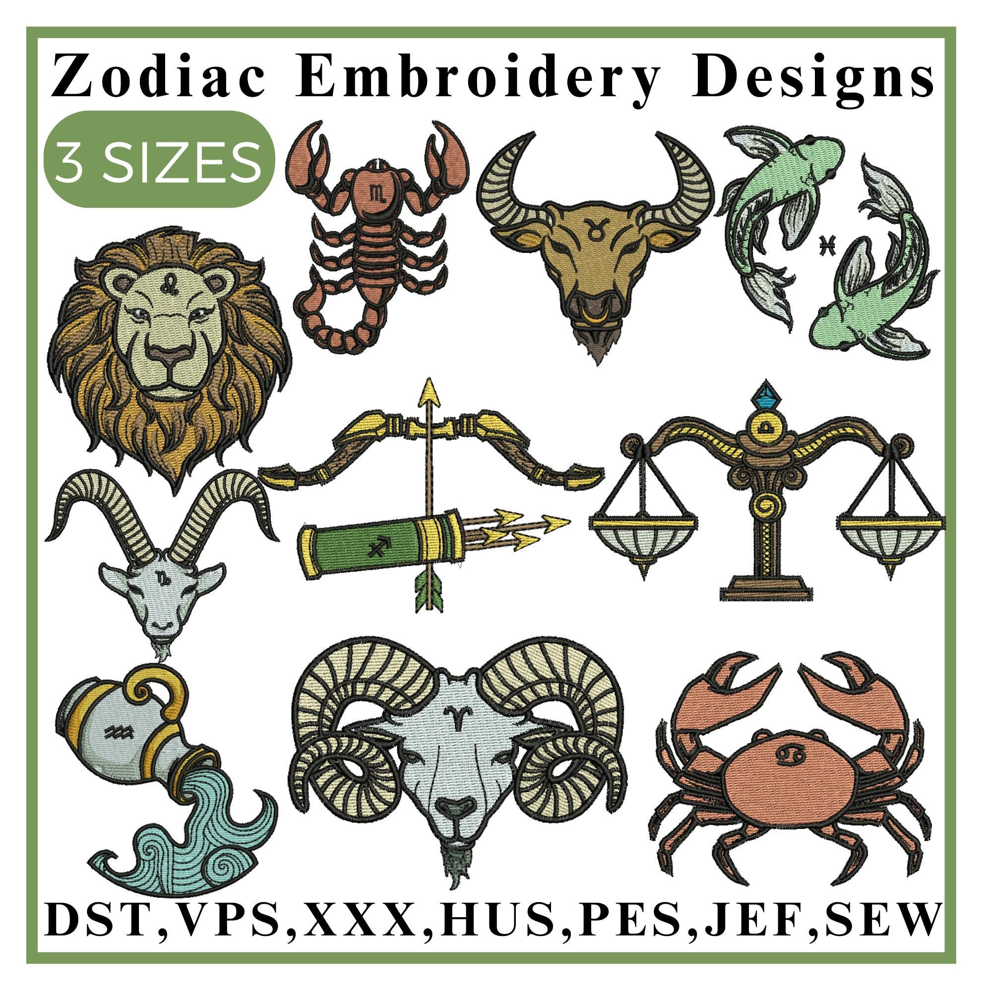 Zodiac Embroidery Design, 12 Signs of Machine Embroidery, Horoscope ...
