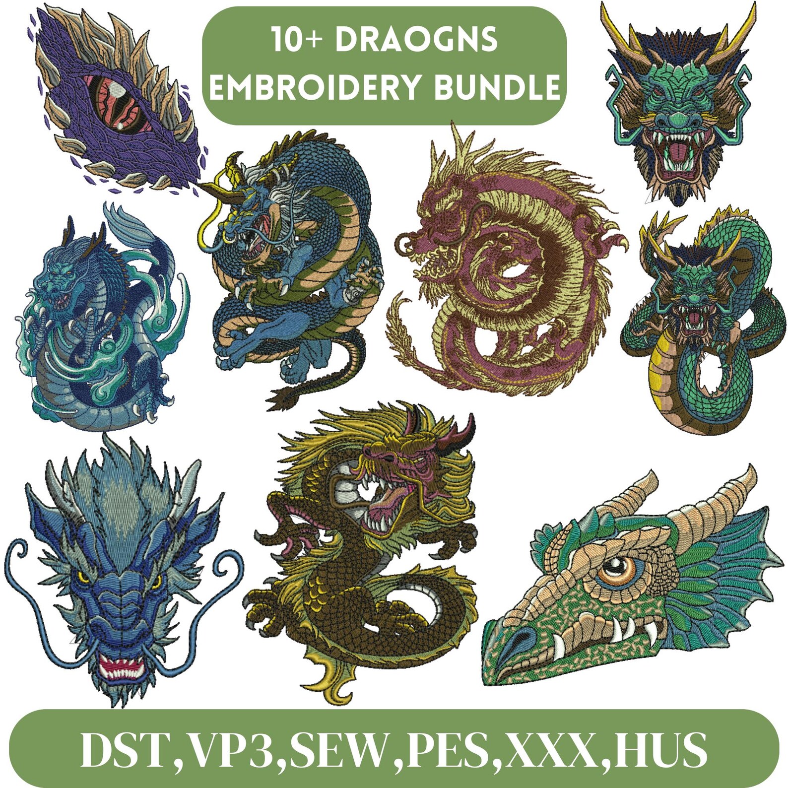 Dragon Embroidery Design, Chinese Flying Dragon File, Snake Dragon ...