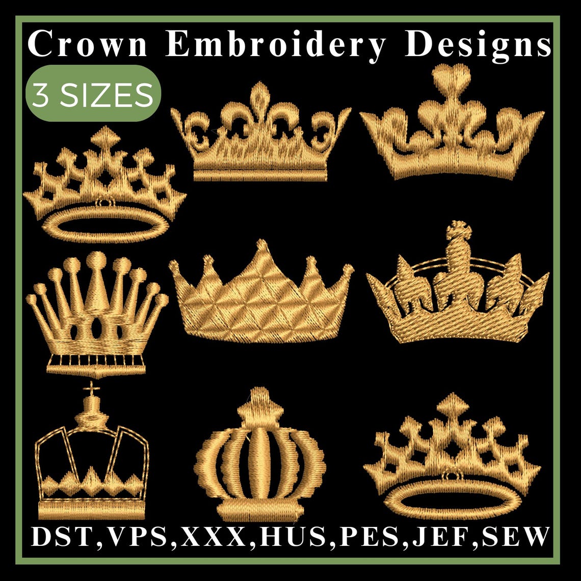 Crown Embroidery Design, Royal Embroidery, Princess Crown Set ...