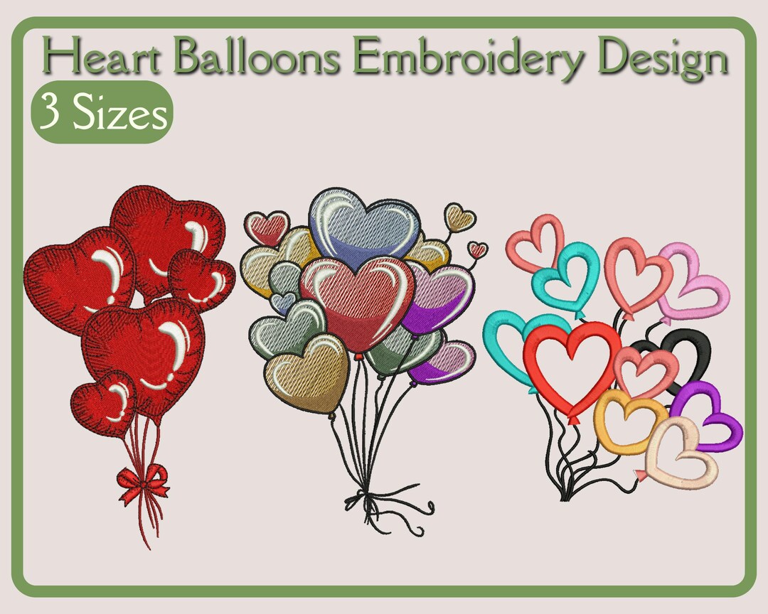 Balloon Embroidery Design, Heart Balloon Embroidery, Balloon Applique ...