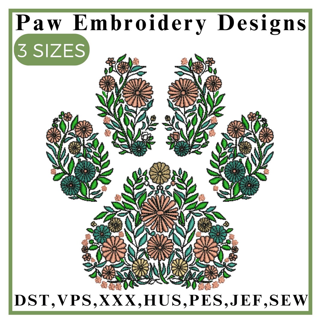 Paw Embroidery Design, Dog Paw Embroidery, Paw Filled Stitch, Cat Paw ...