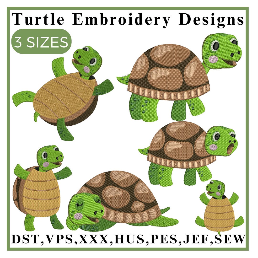 Turtle Embroidery Design, Turtle Side Embroidery, Ocean Animal ...