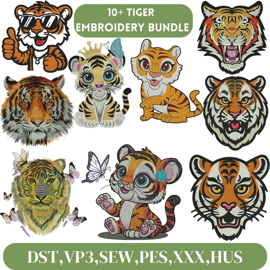 Tiger Embroidery Design, Tiger Head Motif, Majestic Bengal Tiger ...