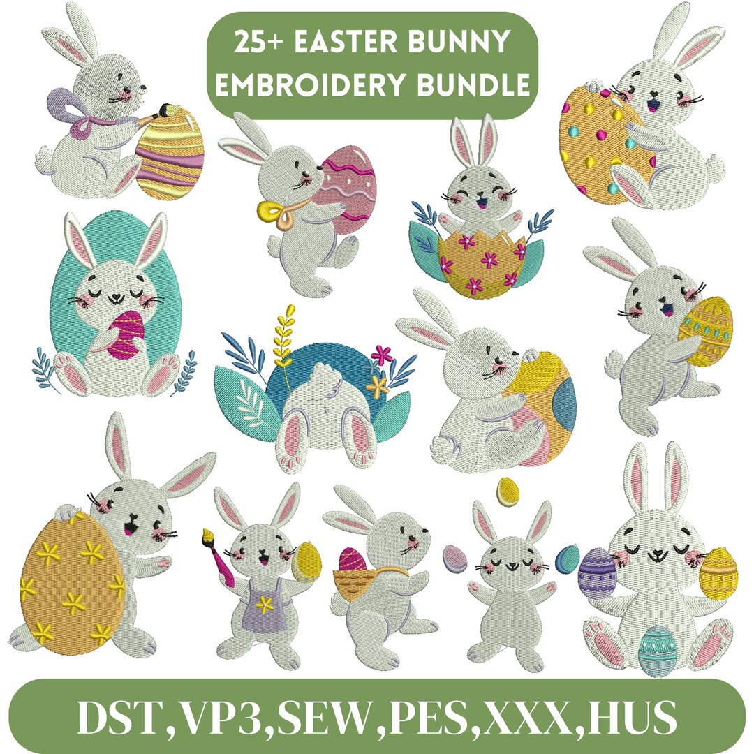 Bunny Embroidery Design, Floral Bunny Embroidery, Easter Bunny ...