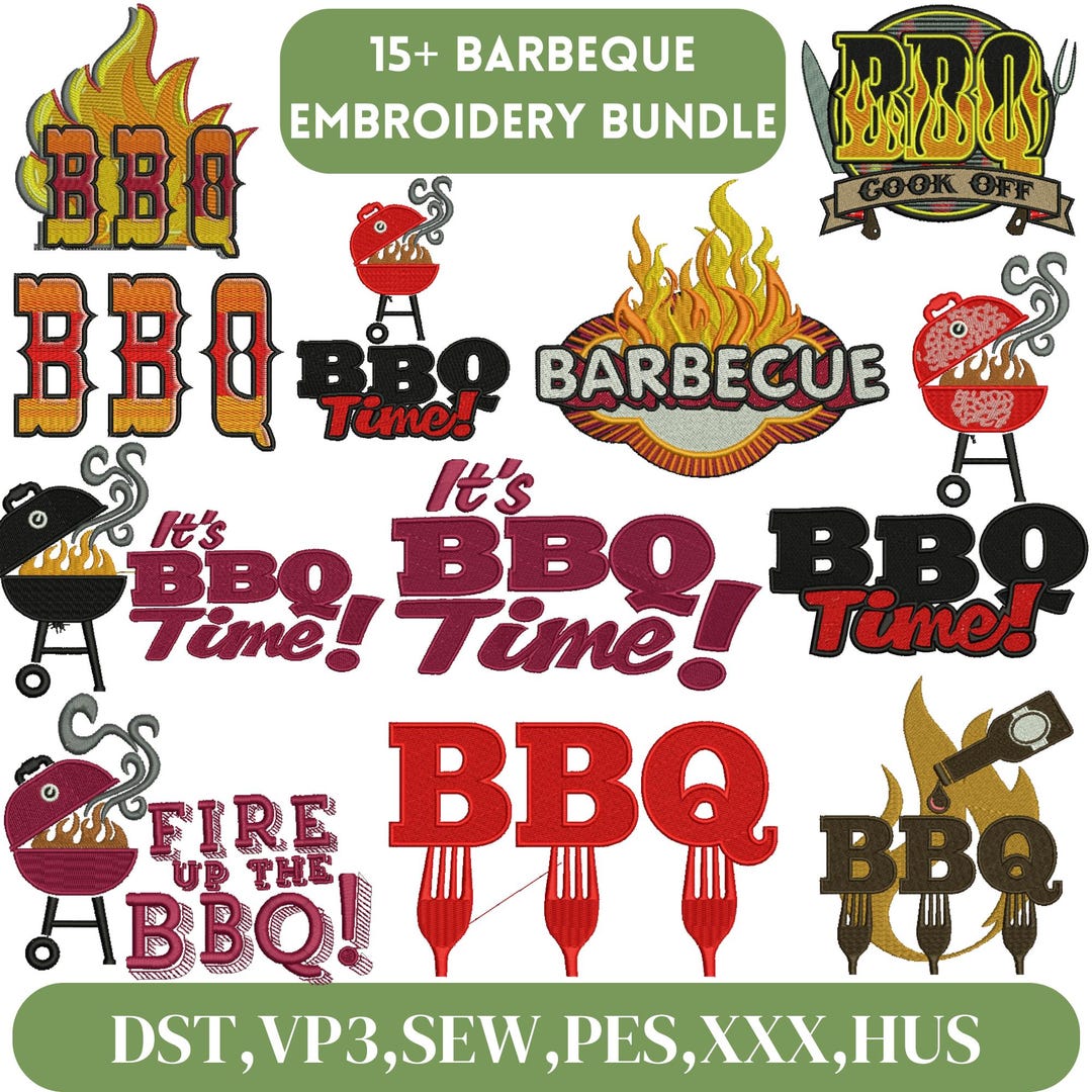 Barbeque Embroidery Design, Barbecue Grill Embroidery, Summer BBQ Grill ...