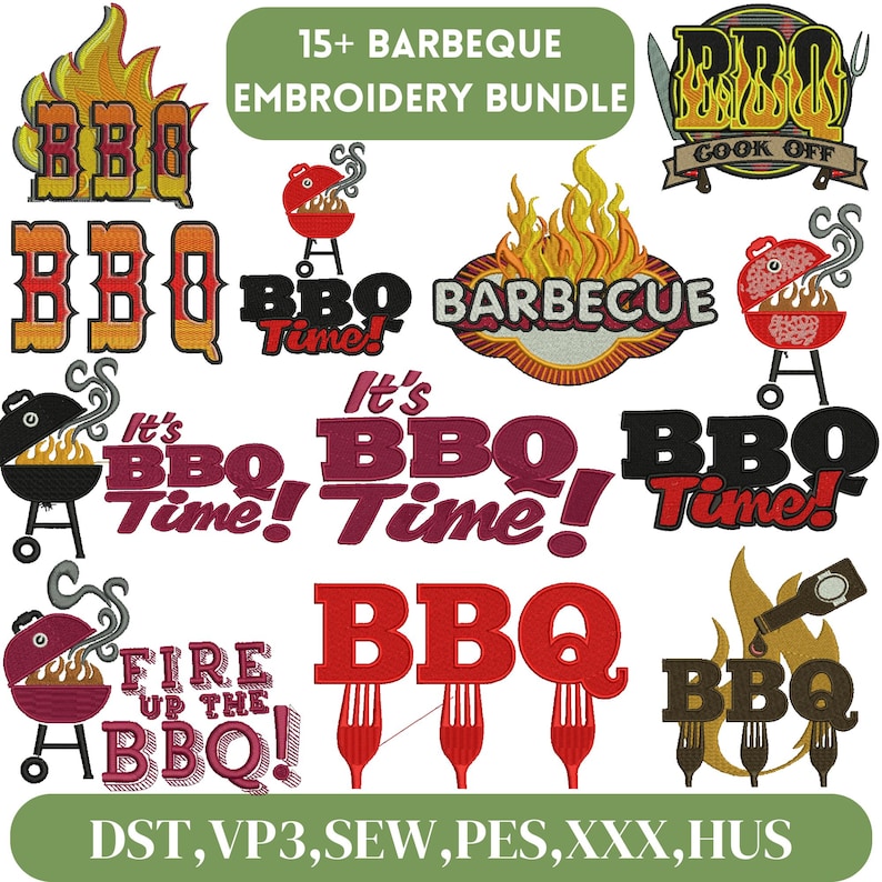 Barbeque Embroidery Design, Barbecue Grill Embroidery, Summer BBQ Grill ...