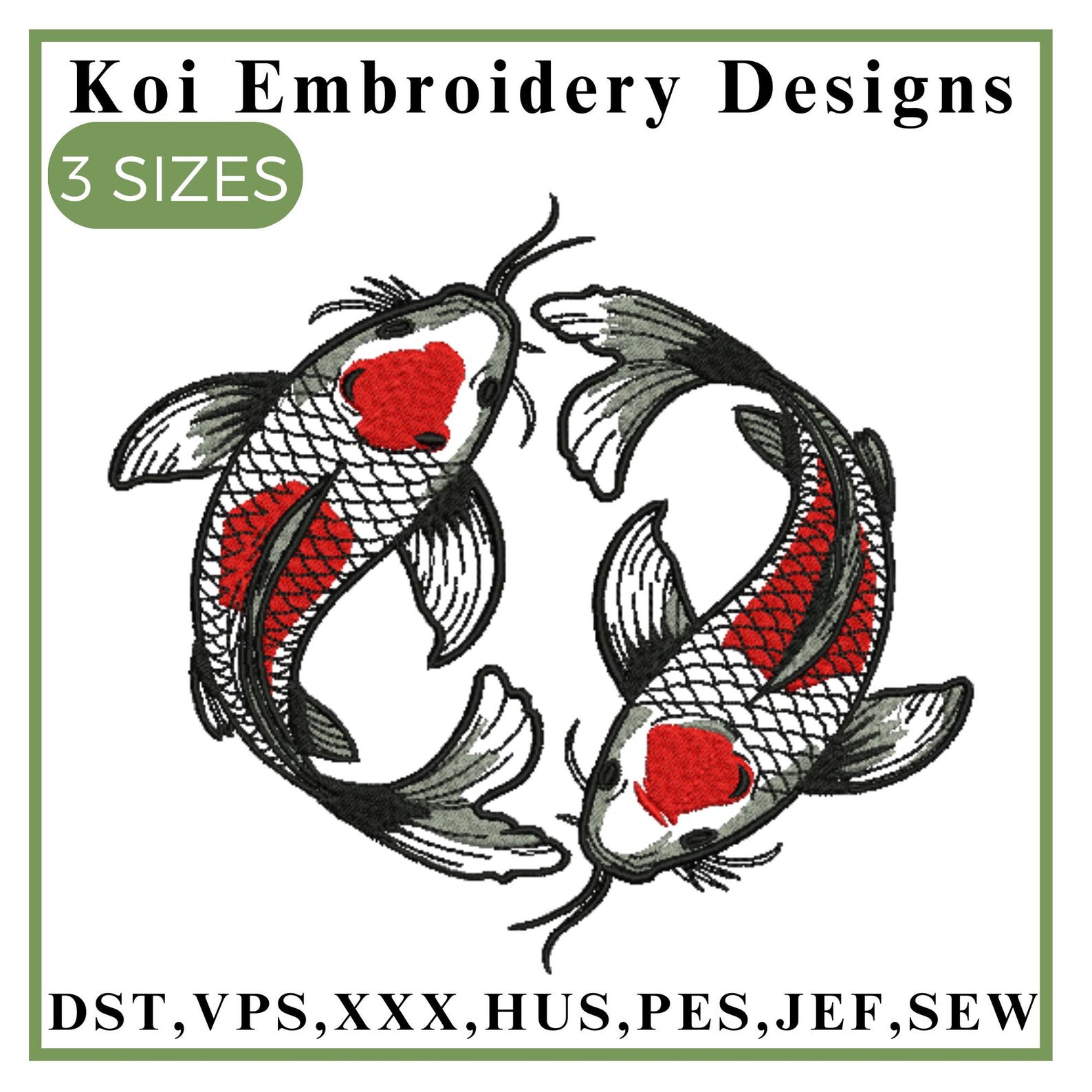 Japanese Koi Embroidery Design, Two Koi Fish Embroidery,koi Embroidery ...