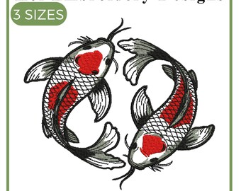 Japanese Koi Embroidery Design, Two Koi Fish Embroidery,koi Embroidery ...