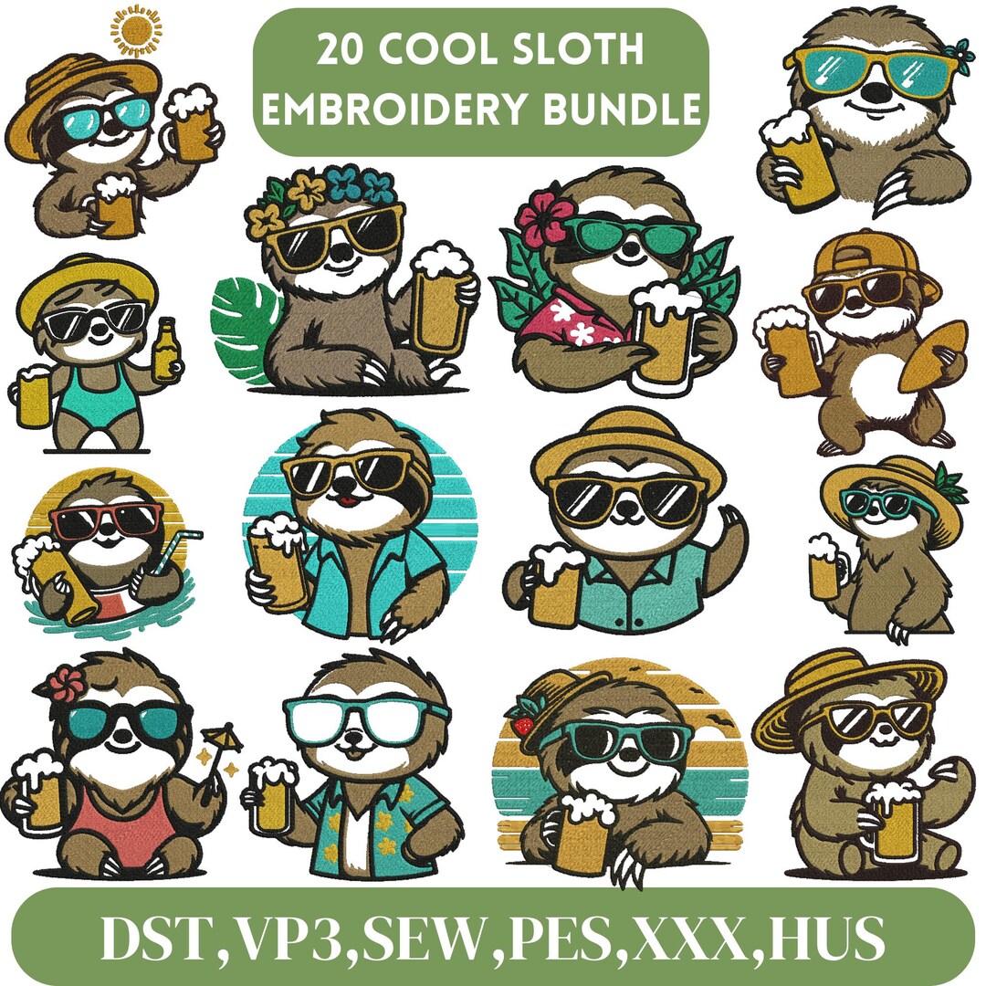 Sloth Embroidery Design, Cool Sloth Embroidery,sleeping Realistic Sloth ...
