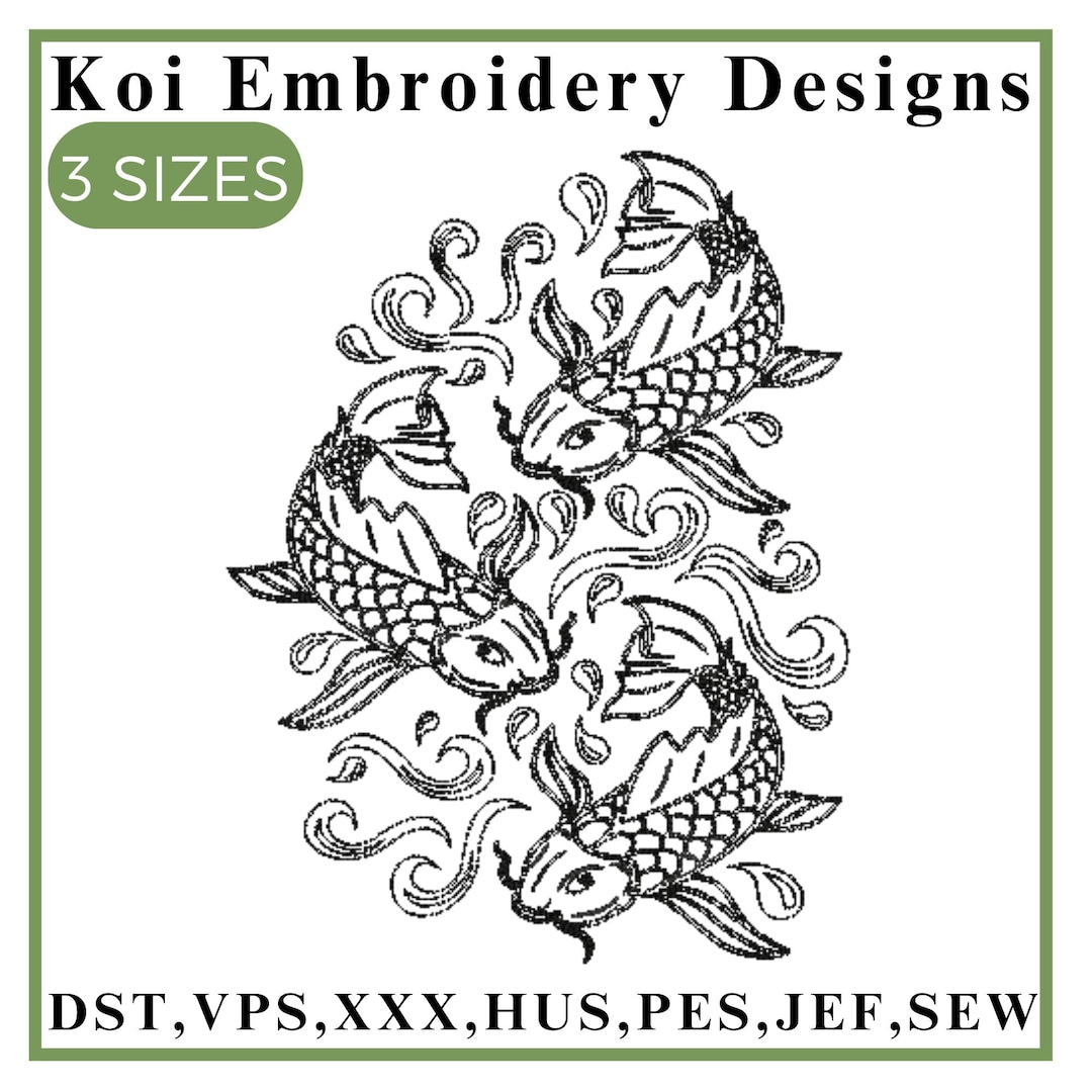 Japanese Koi Embroidery Design, Two Koi Fish Embroidery, Koi Embroidery ...