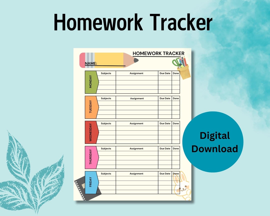 Homework Tracker, Printable Homework Planner, Homework Chart ...