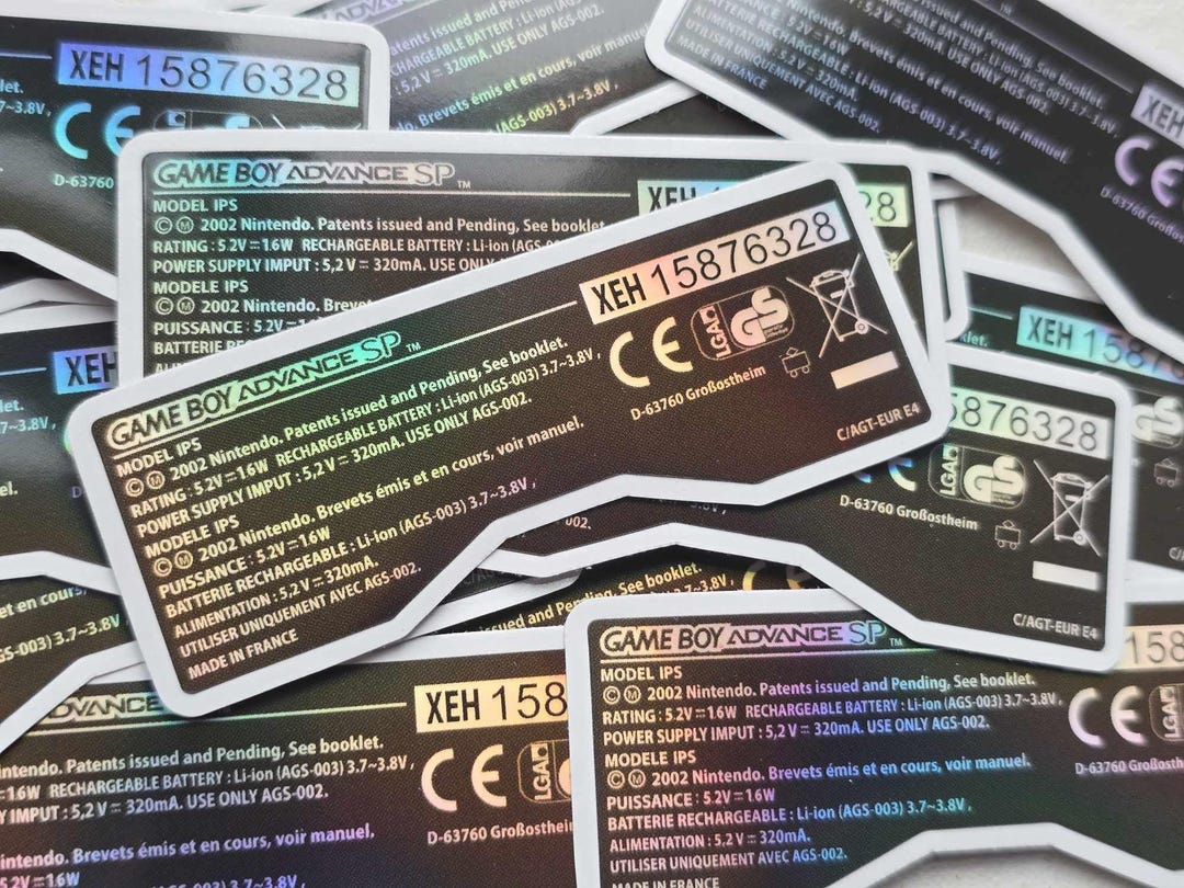 Game Boy Advance (GBA SP) Back Sticker Holographic Dark Gray Label IPS ...
