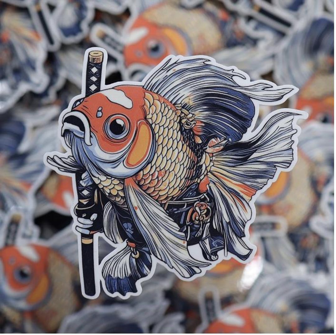 Samurai Goldfish Sticker - Custom Fish Art Decal, Personalized Japanese ...