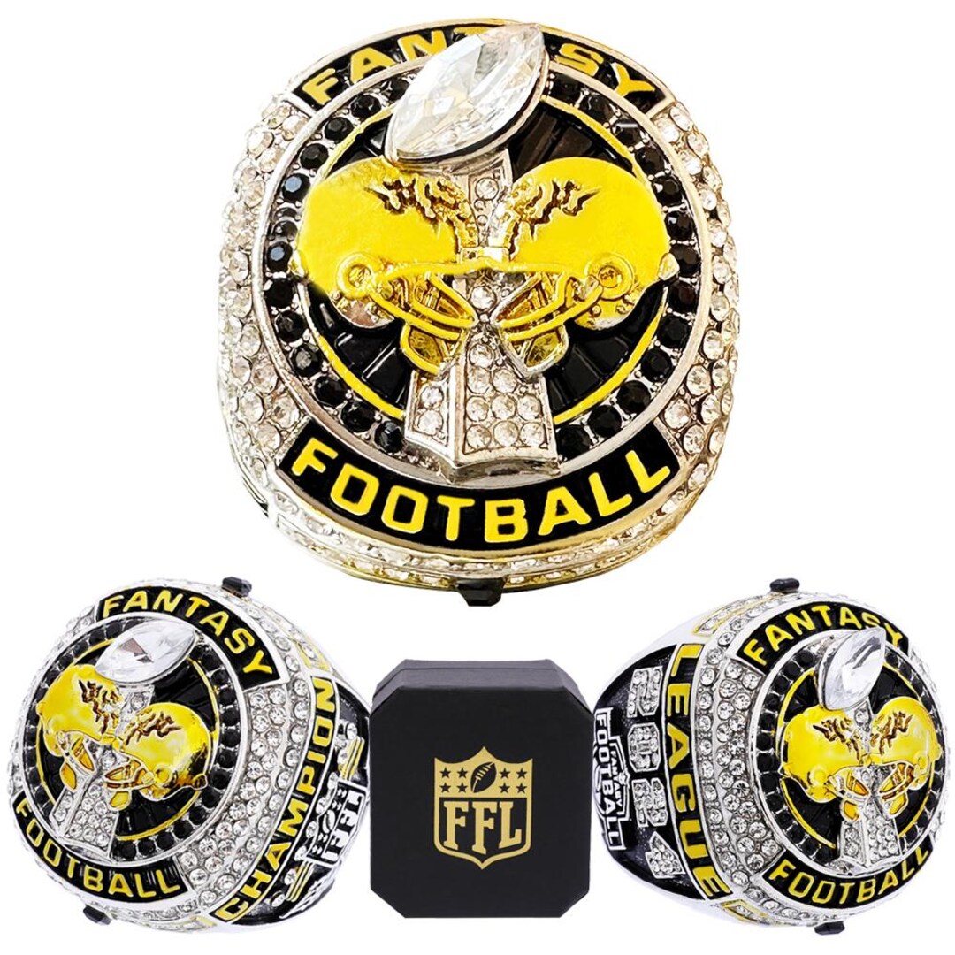 2024 Fantasy Football Ring Black/yellow Color + FREE Wooden Display Box ...
