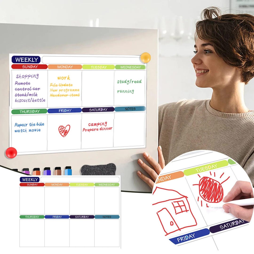 Magnetic Calendar Planner for Fridge Weekly & Monthly Whiteboard ...