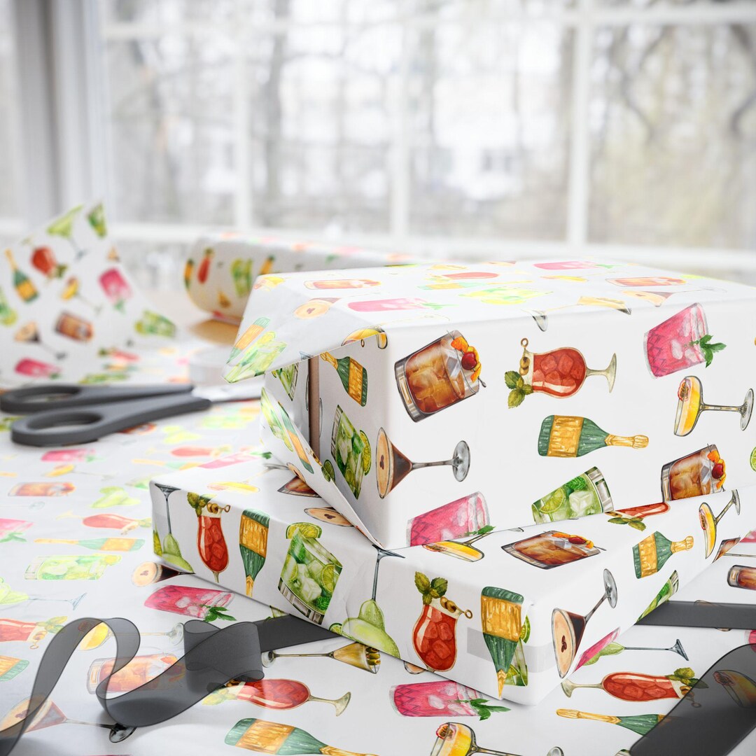 Watercolor Cocktails Wrapping Paper | Alcohol Drinks Pattern Gift Wrap ...