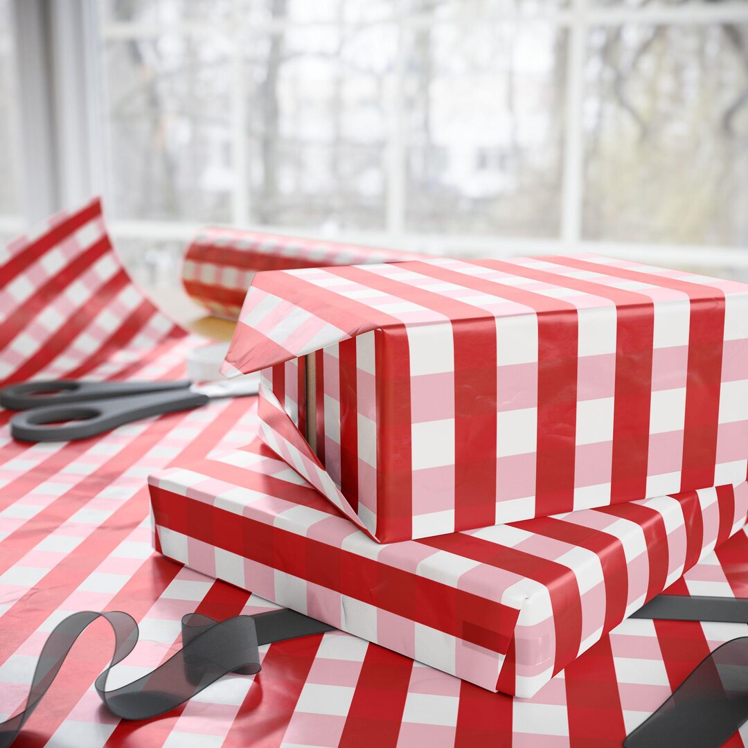 Red Gingham Wrapping Paper | Red Plaid Gift Wrap - Etsy