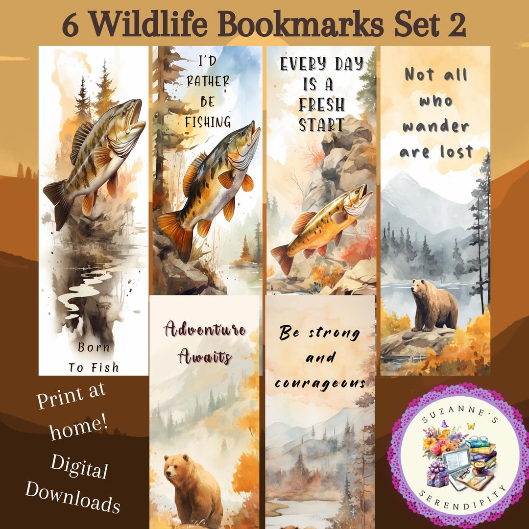 Wildlife Bookmarks Set #2: Bear & Fish Designs (digital Download) - Etsy
