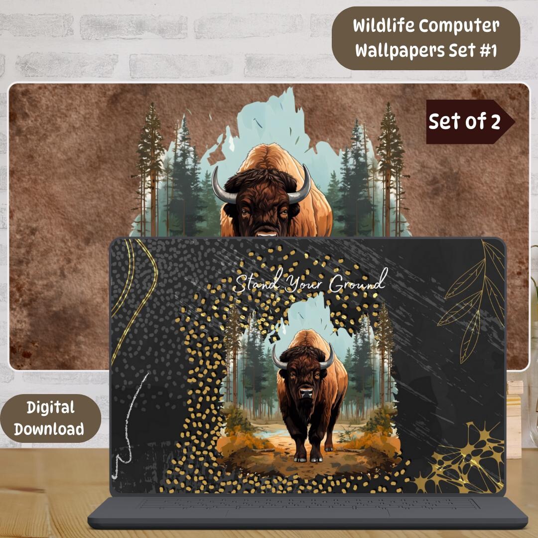 Buffalo Computer Wallpaper Set: Wildlife Office Decor, Set #1 (digital ...