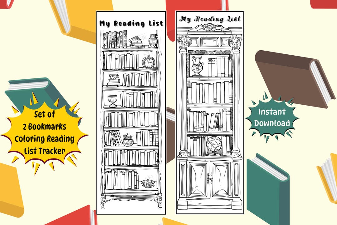 Coloring Bookmarks: Reading List Tracker, Set of 2 (instant Download ...