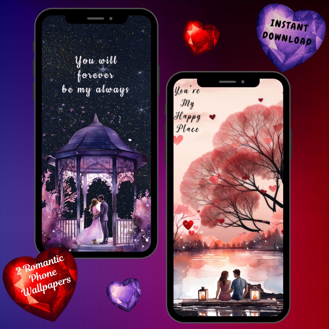Romantic Couple Phone Wallpaper Set: Valentine's Day Backgrounds ...