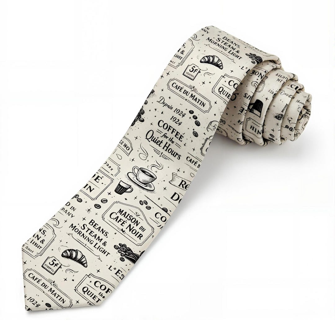 Coffee Necktie, Café Inspired Mens Tie With Vintage Coffee Pattern - Etsy