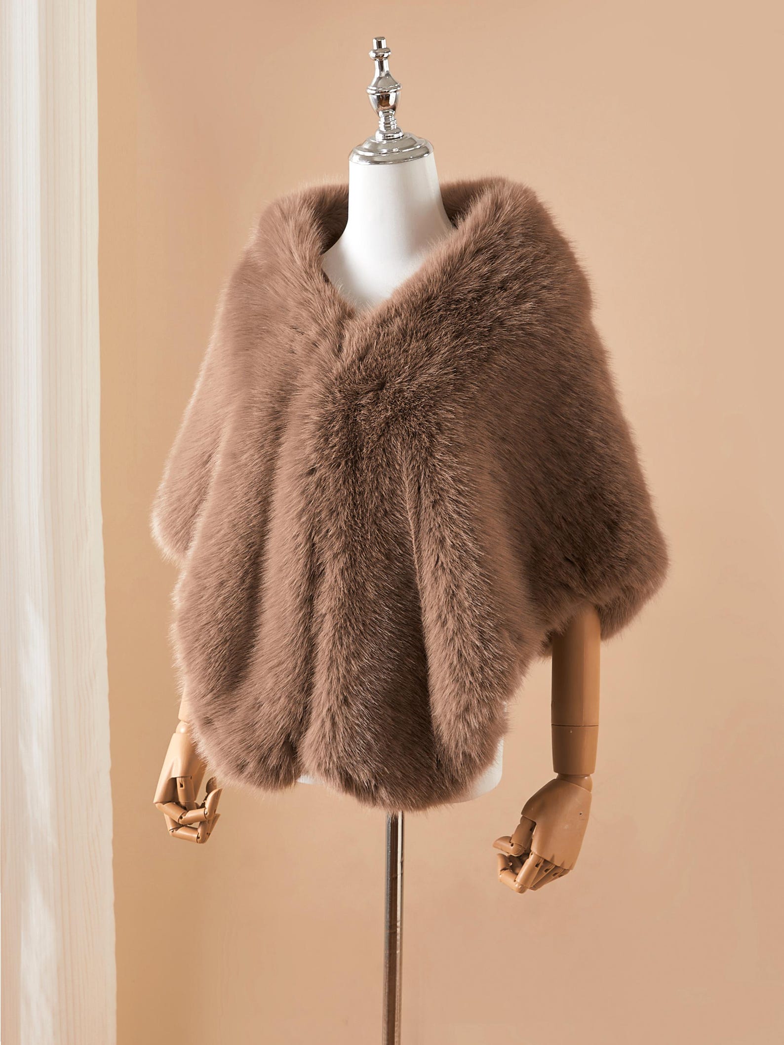 Soft Mocha Faux Fox Fur Shawl | Light Brown Bridal Cape | Cozy Winter ...