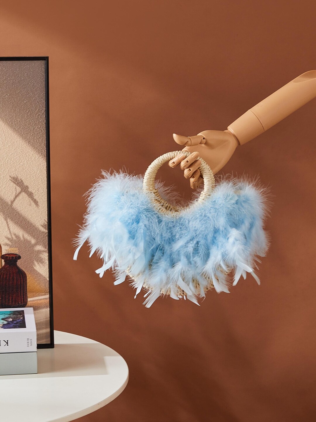 Sky Blue Ostrich Feather Handbag | Party Statement Purse - Etsy