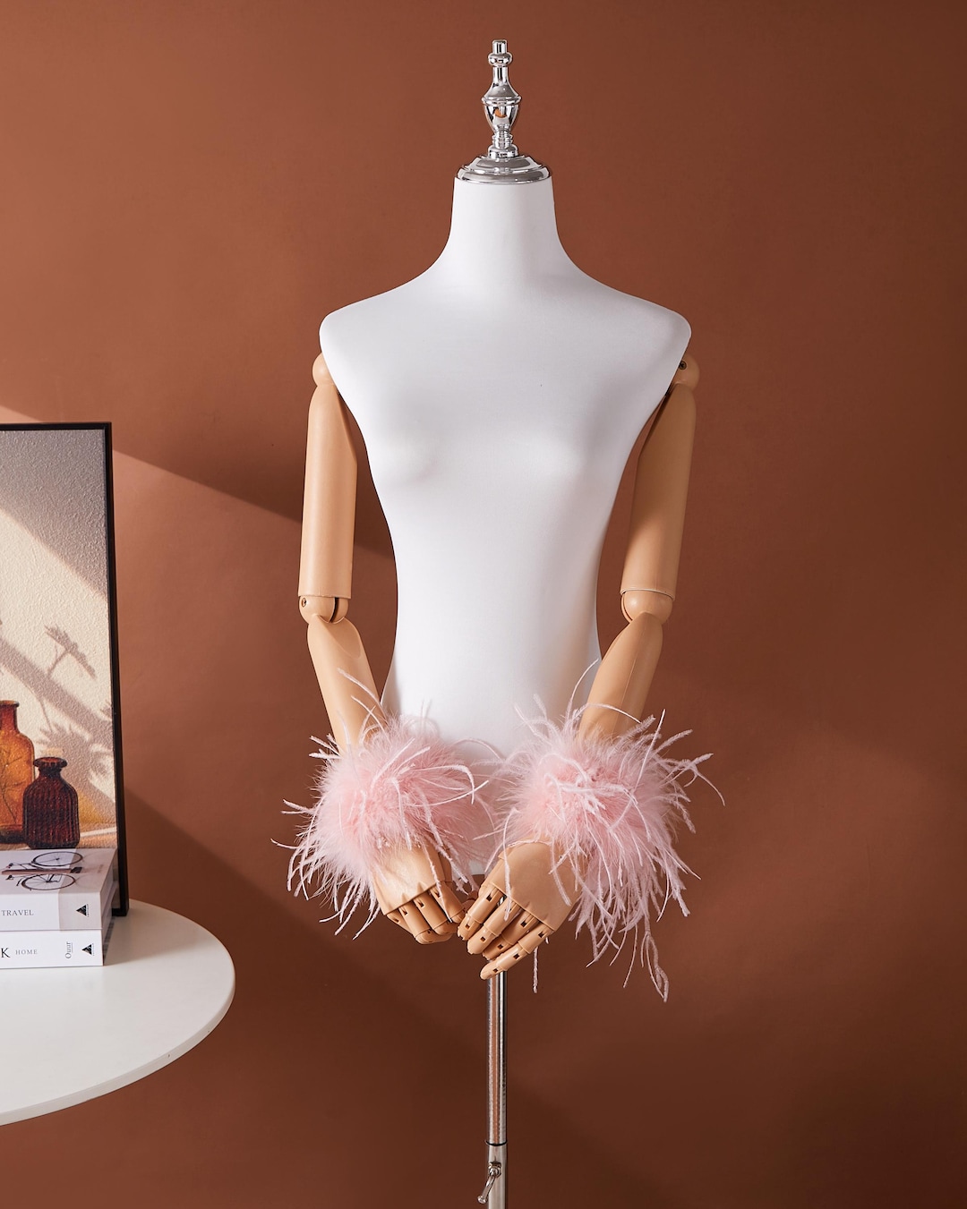 Pink Ostrich Feather Cuff Bracelet Set: Fluffy Pastel Party Wristbands ...