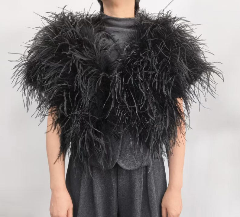 Black Ostrich Feather Vest Shawl: Bridal Shoulder Wrap - Etsy