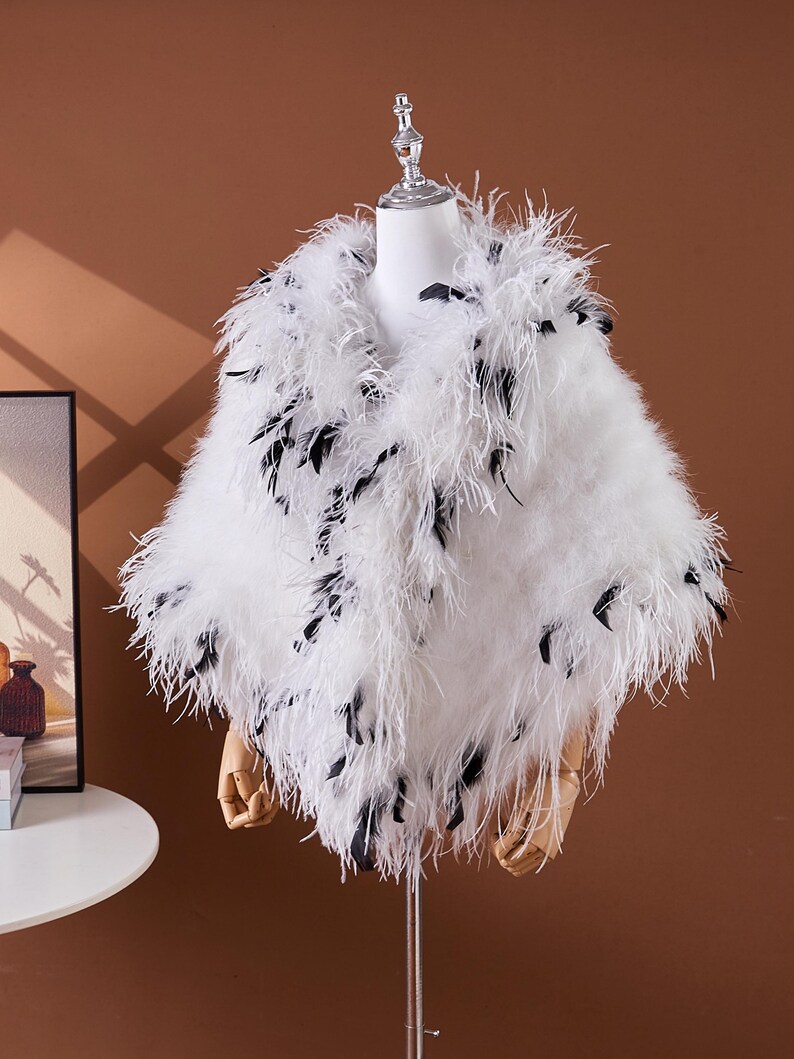 Luxury Ostrich Feather Shawl: Elegant Black and White Cape - Etsy