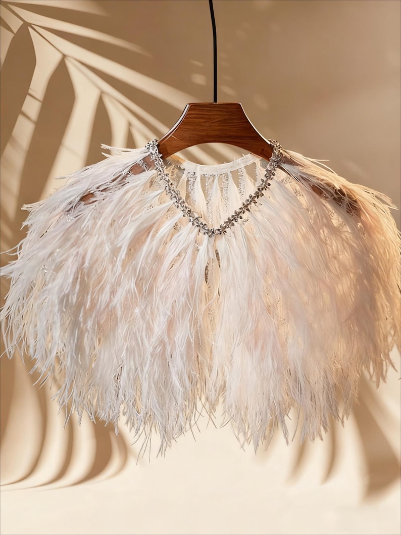 Feather Shoulder Cape With Crystal V Neck – Bridal Feather Shawl for ...