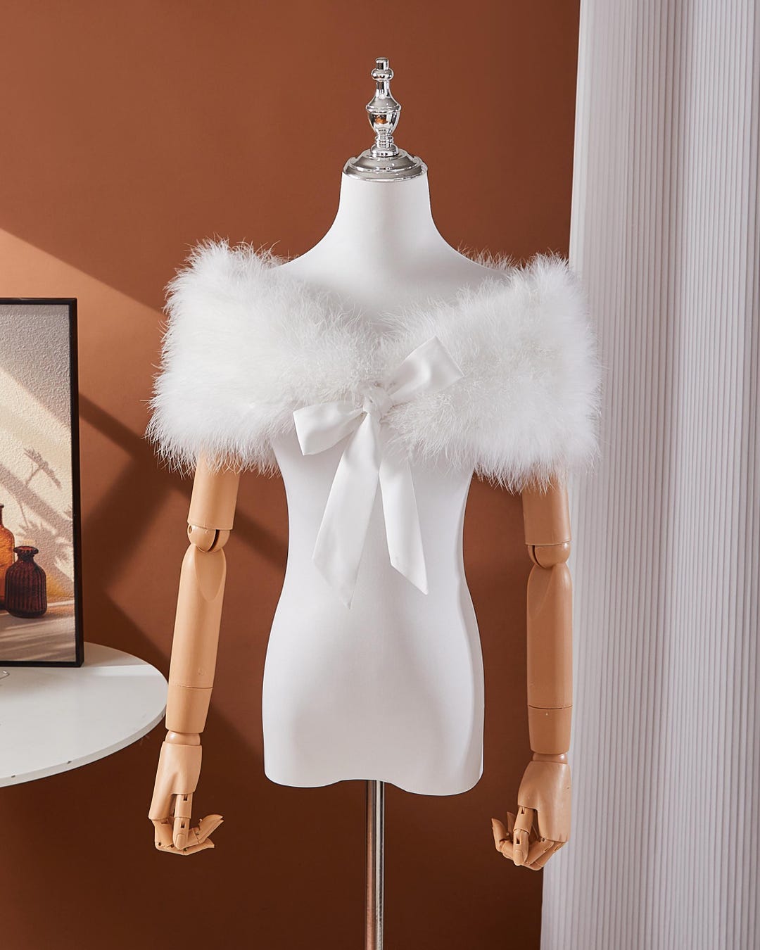 Ostrich Feather Bridal Shawl: White Wedding Cape With Satin Bow - Etsy