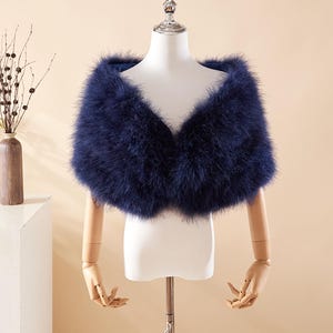 Navy Blue Ostrich Feather Shawl: Hand-sewn Dress Shawl - Etsy