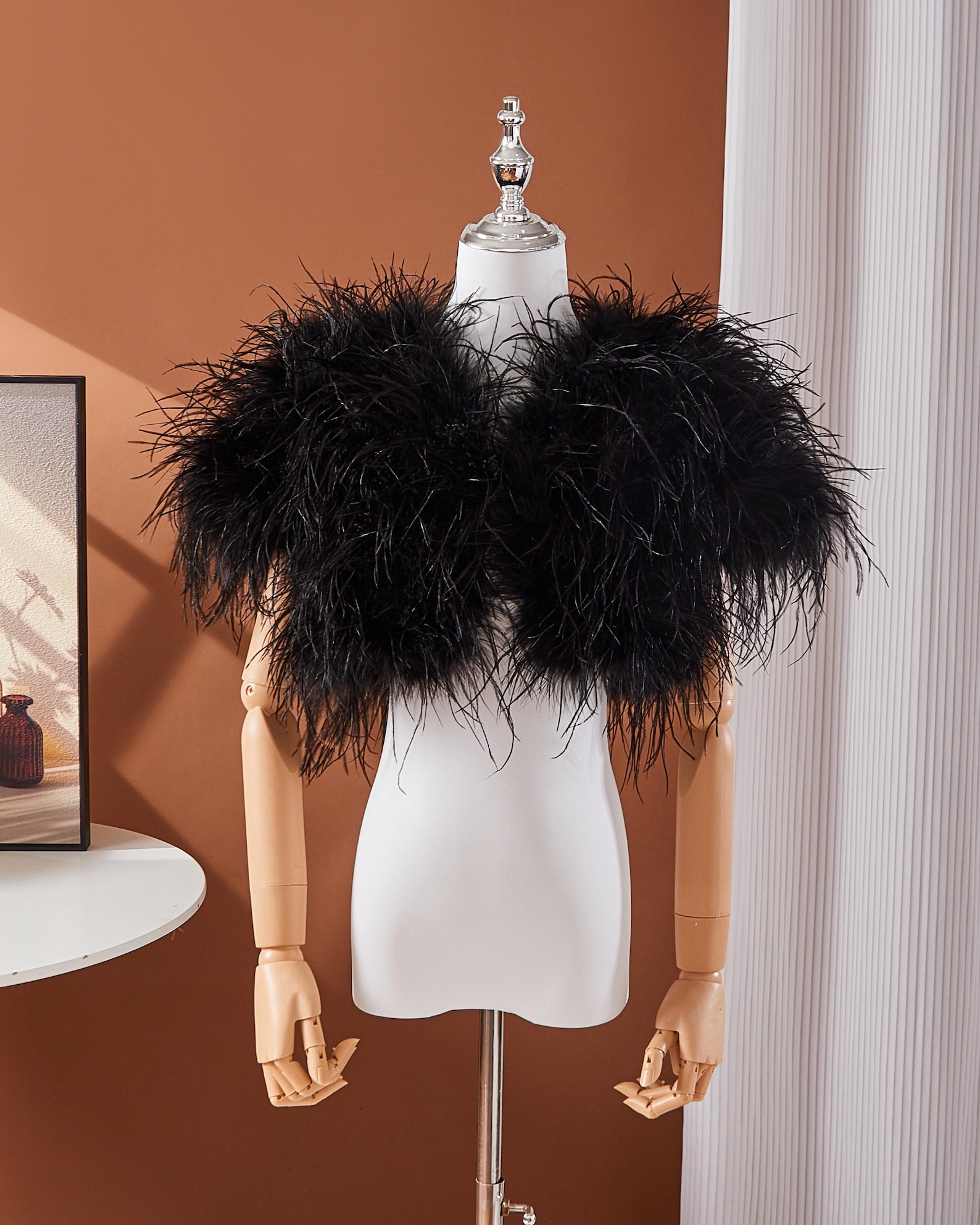 Black Ostrich Feather Vest Shawl: Bridal Shoulder Wrap - Etsy