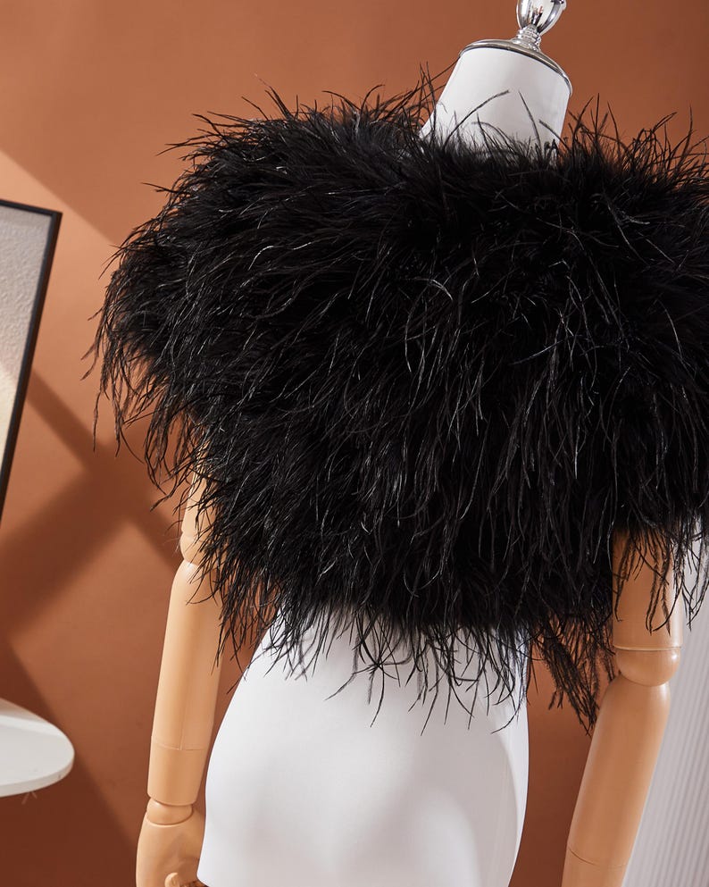 Black Ostrich Feather Vest Shawl: Bridal Shoulder Wrap - Etsy