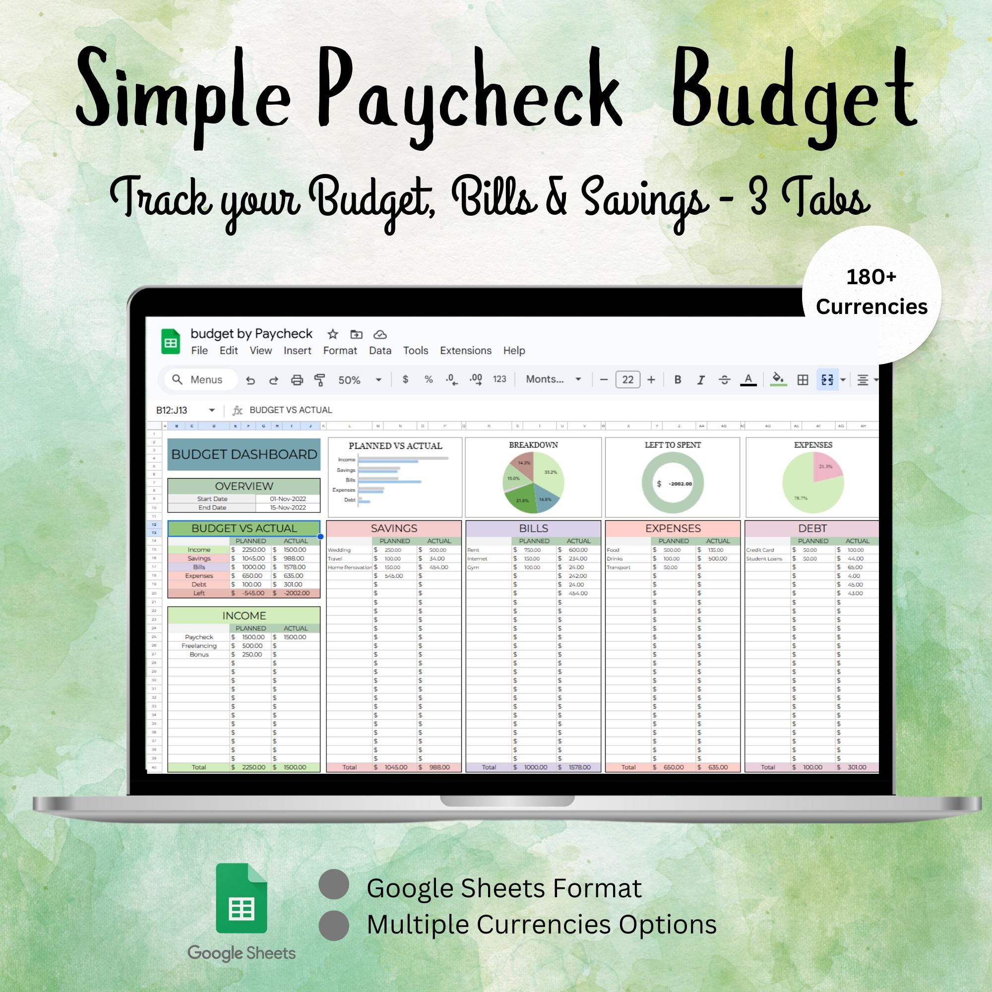 Budget by Paycheck Google Sheets Spreadsheet Monthly Budget Weekly ...