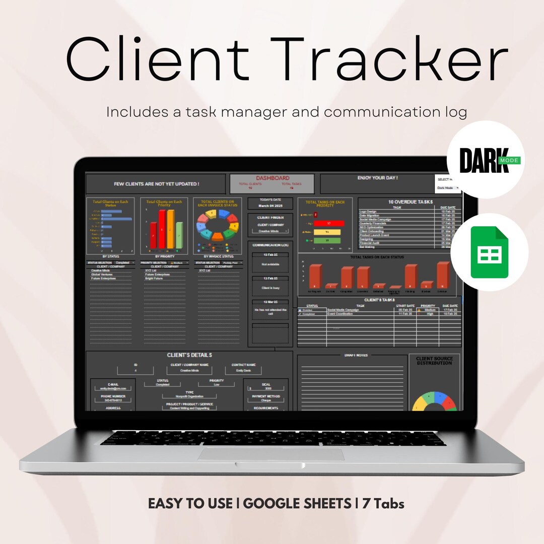 Client Spreadsheet for Small Businesses | CRM Dashboard | Client Info ...