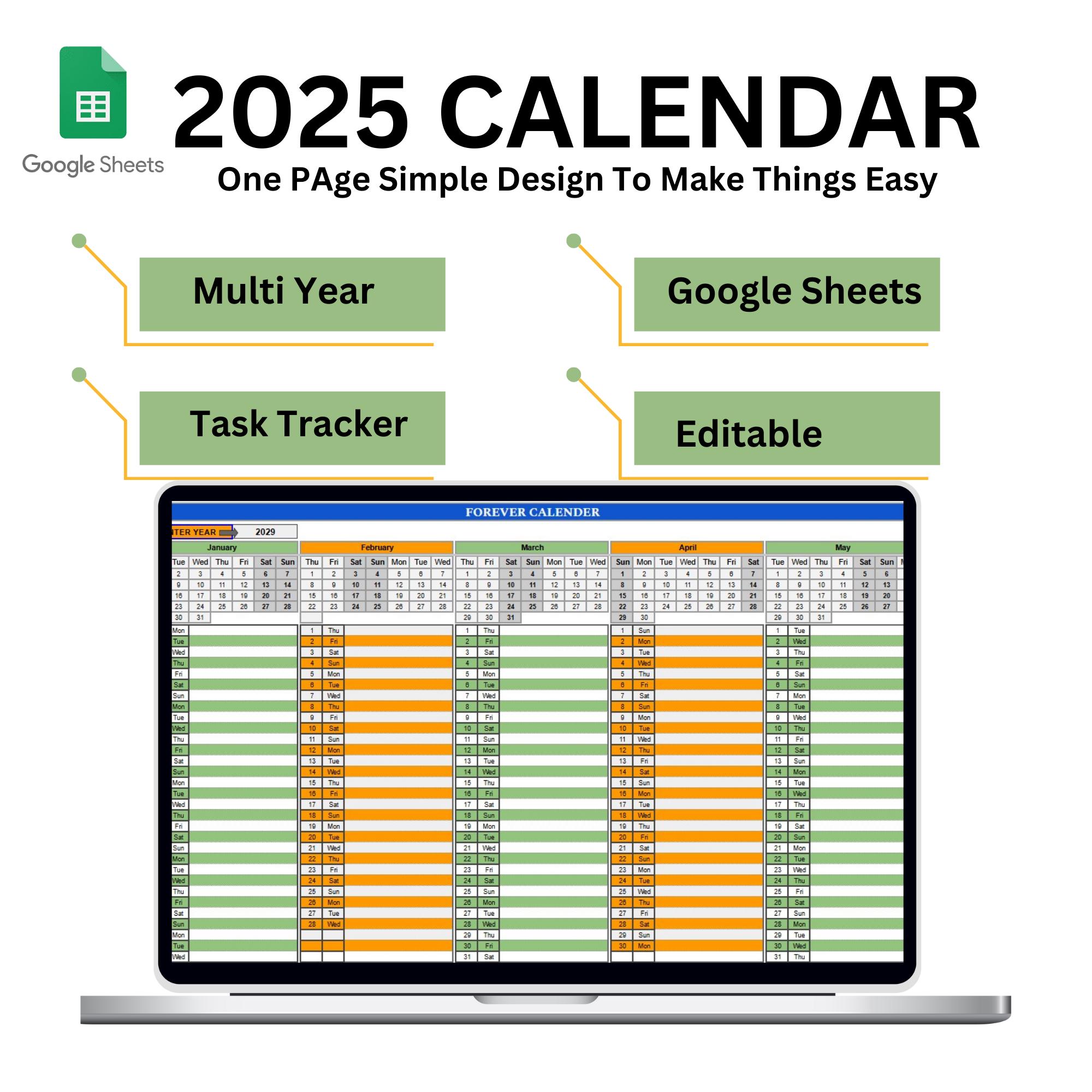2025 Excel Calendar & Google Sheets Monthly Calendar All Year Planner ...