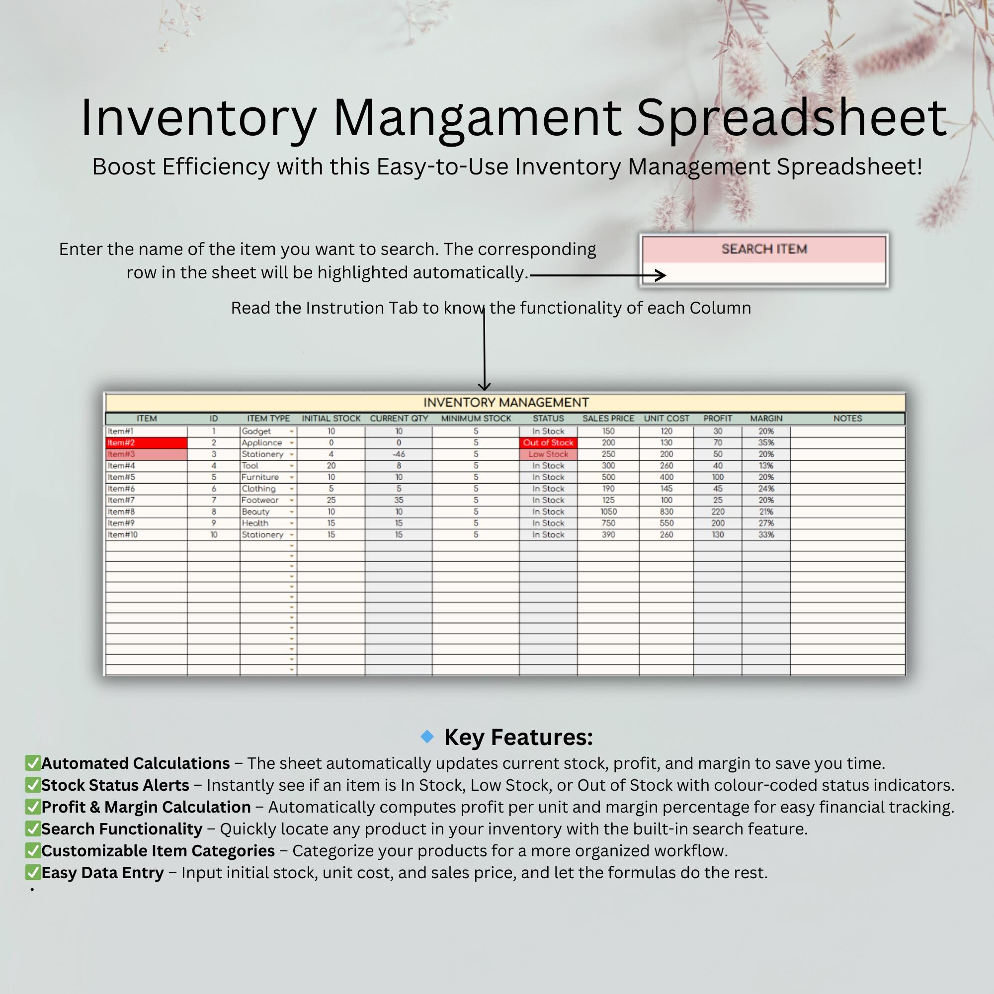 Inventory Tracker Spreadsheet Small Business Inventory Template Google ...