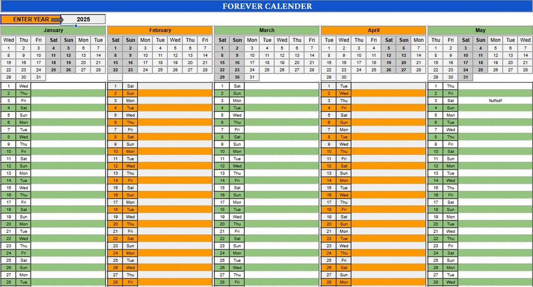 2025 Excel Calendar & Google Sheets Monthly Calendar All Year Planner ...