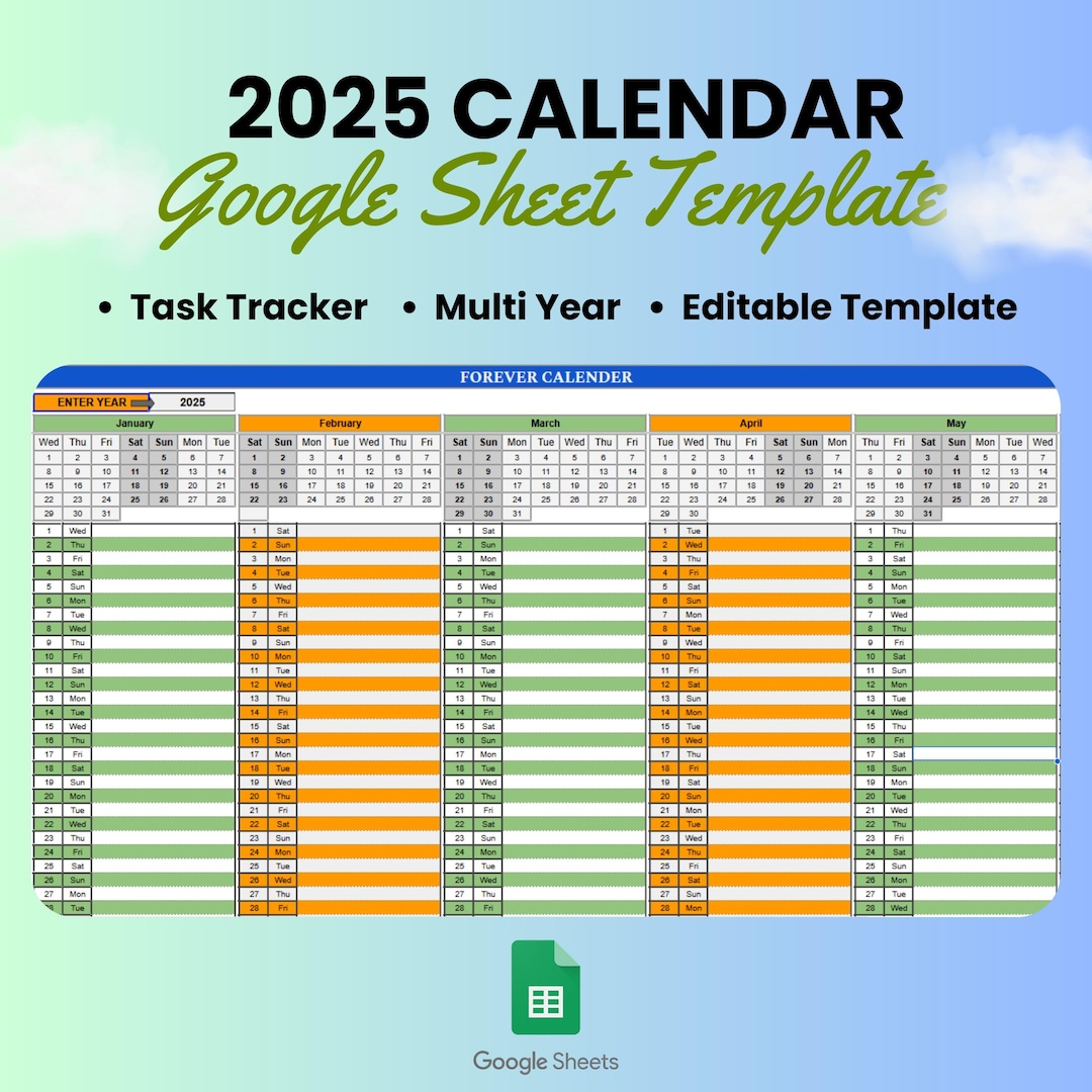 2025 Excel Calendar & Google Sheets Monthly Calendar All Year Planner ...