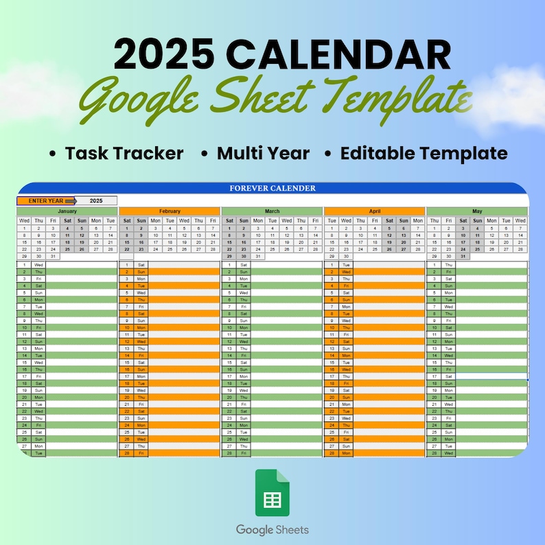 2025 Excel Calendar & Google Sheets Monthly Calendar All Year Planner ...
