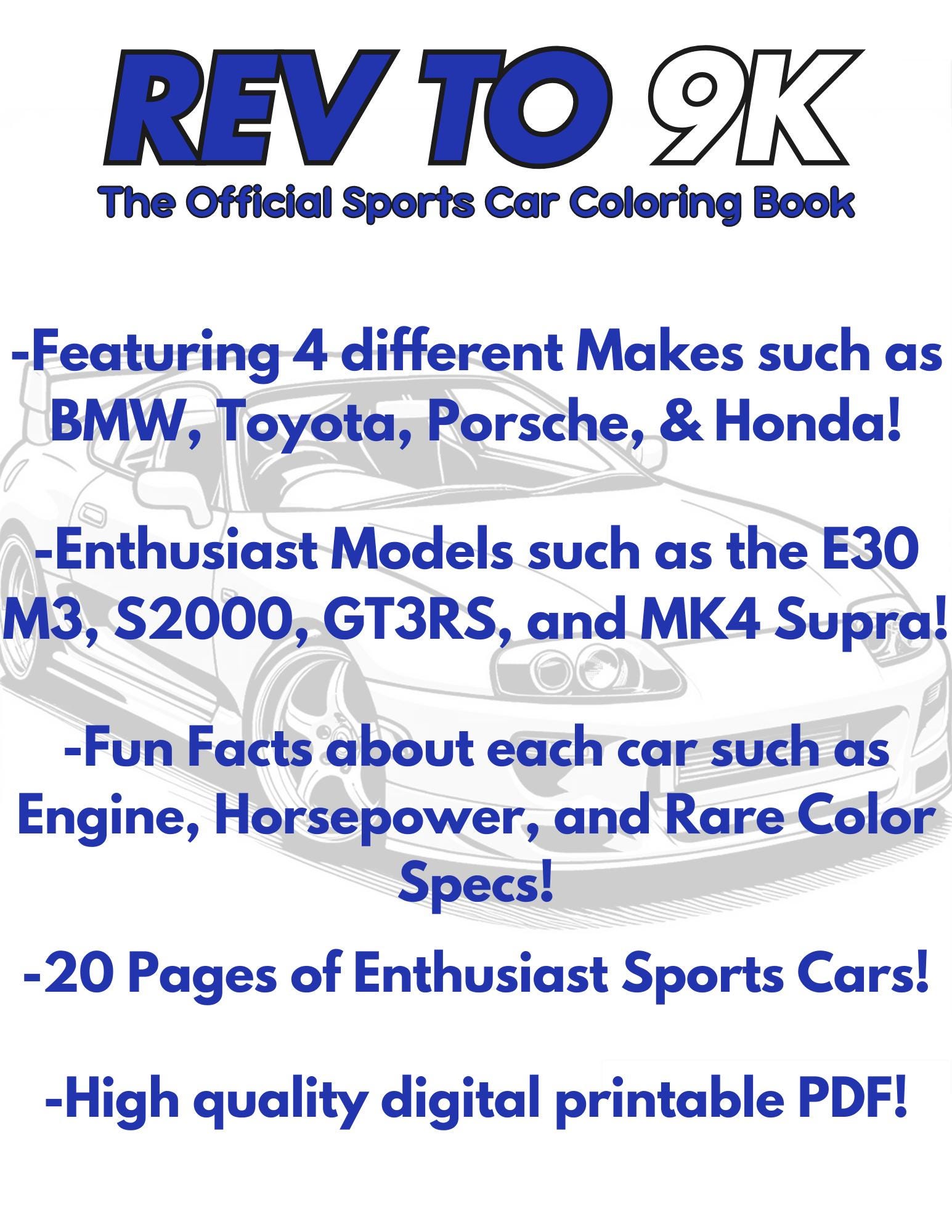 Sports Car Coloring Book for Kids| BMW, Porsche, Honda, Acura, Toyota ...