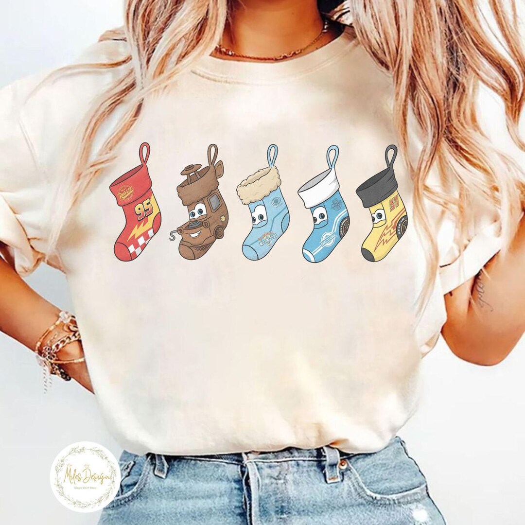 Retro Disney Cars Characters Christmas Stocking Comfort Colors Shirt ...